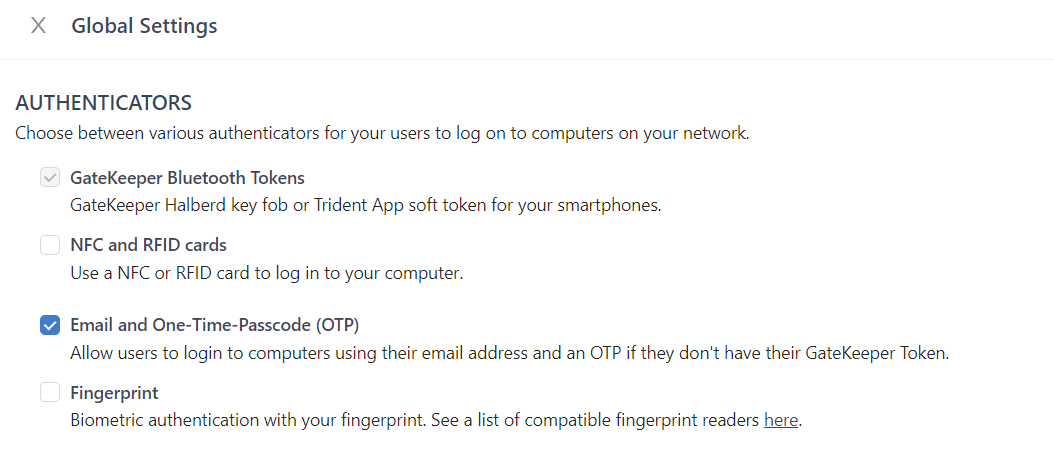 What is "Authenticators settings" from global settings? – GateKeeper