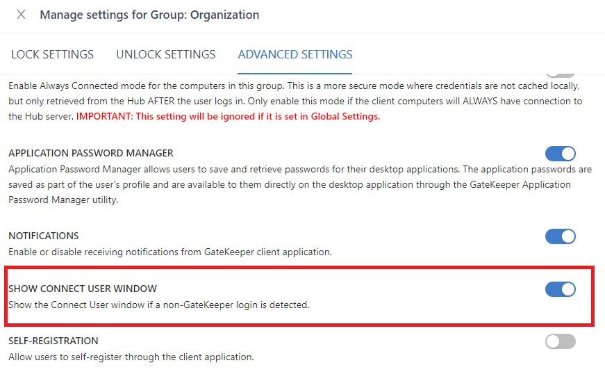 What is "Show Connect User Window" Settings? – GateKeeper