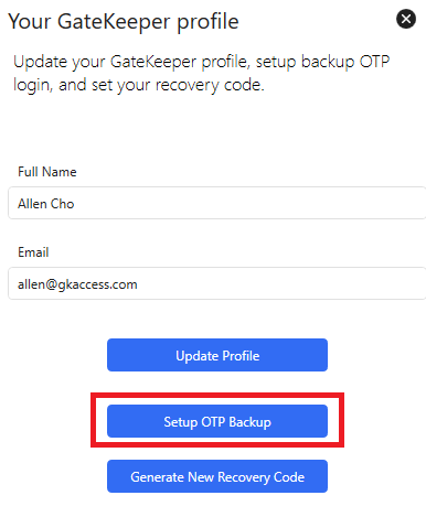 How to register OTP backup login method (Enterprise Version). – GateKeeper