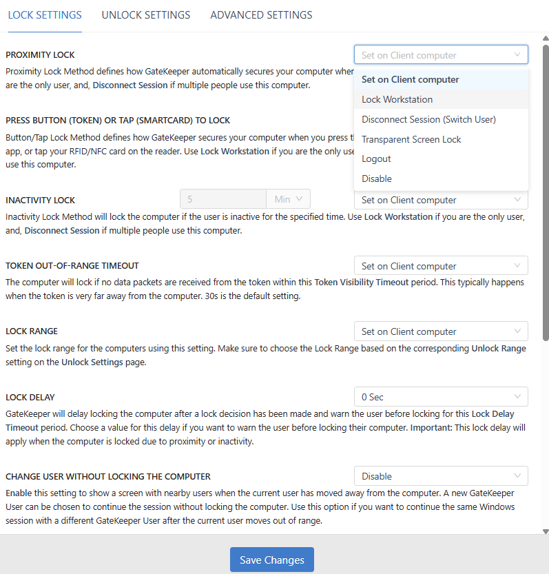Lock Settings in GateKeeper Proximity. – GateKeeper