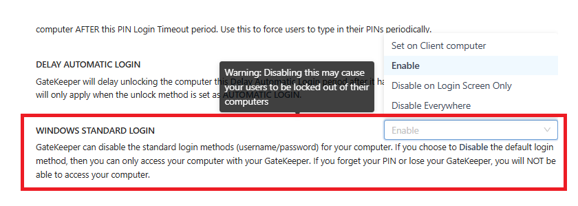 Windows Standard Login Setting In Gatekeeper Explained Gatekeeper