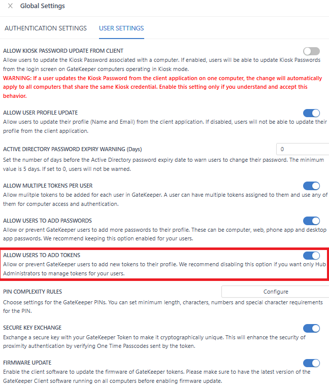 What is "Add Tokens Through Client Application" settings? – GateKeeper